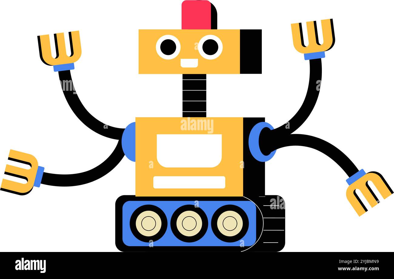 Multi Armed Robot In Flat Vector Illustration Symbolizing Ai Taking Jobs And Automation In