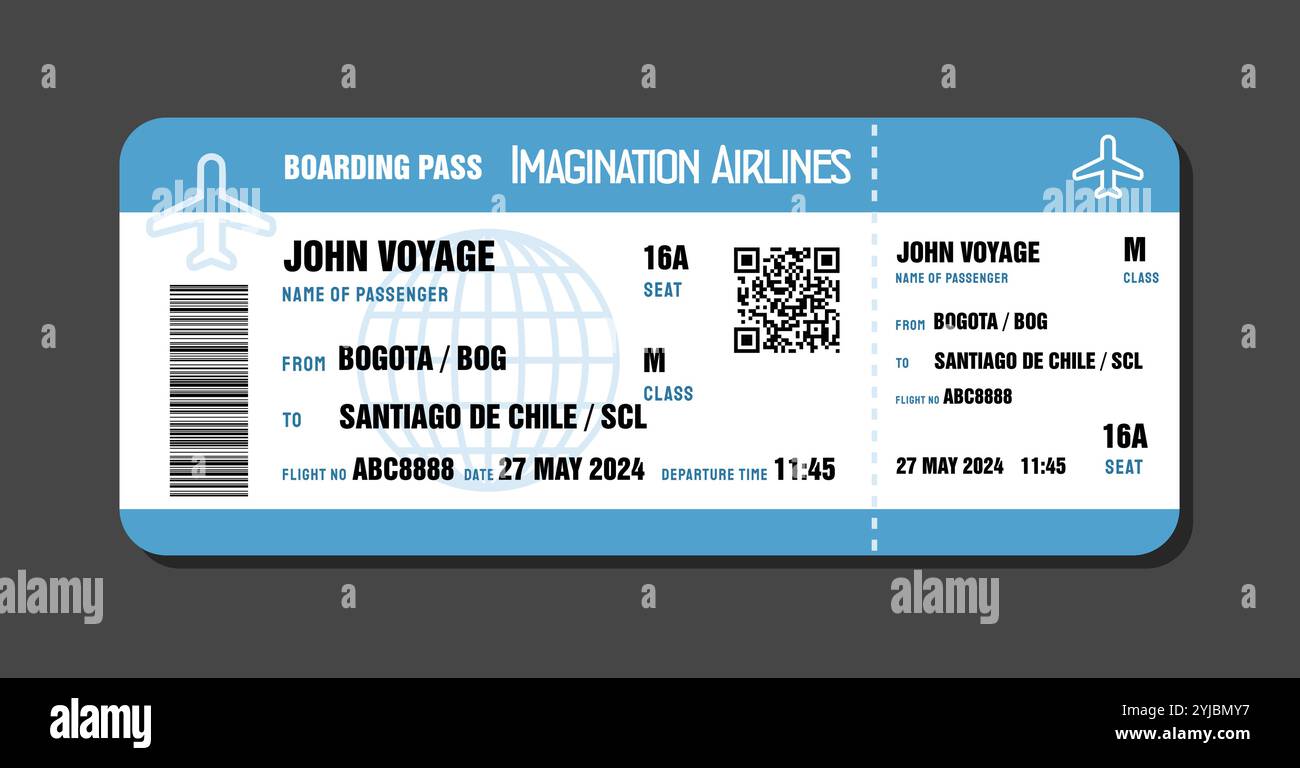 Ticket to Santiago de Chile. Boarding pass template with generic data ...