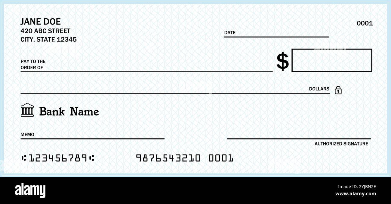 Blank bank check. Generic American cheque template vector design Stock ...