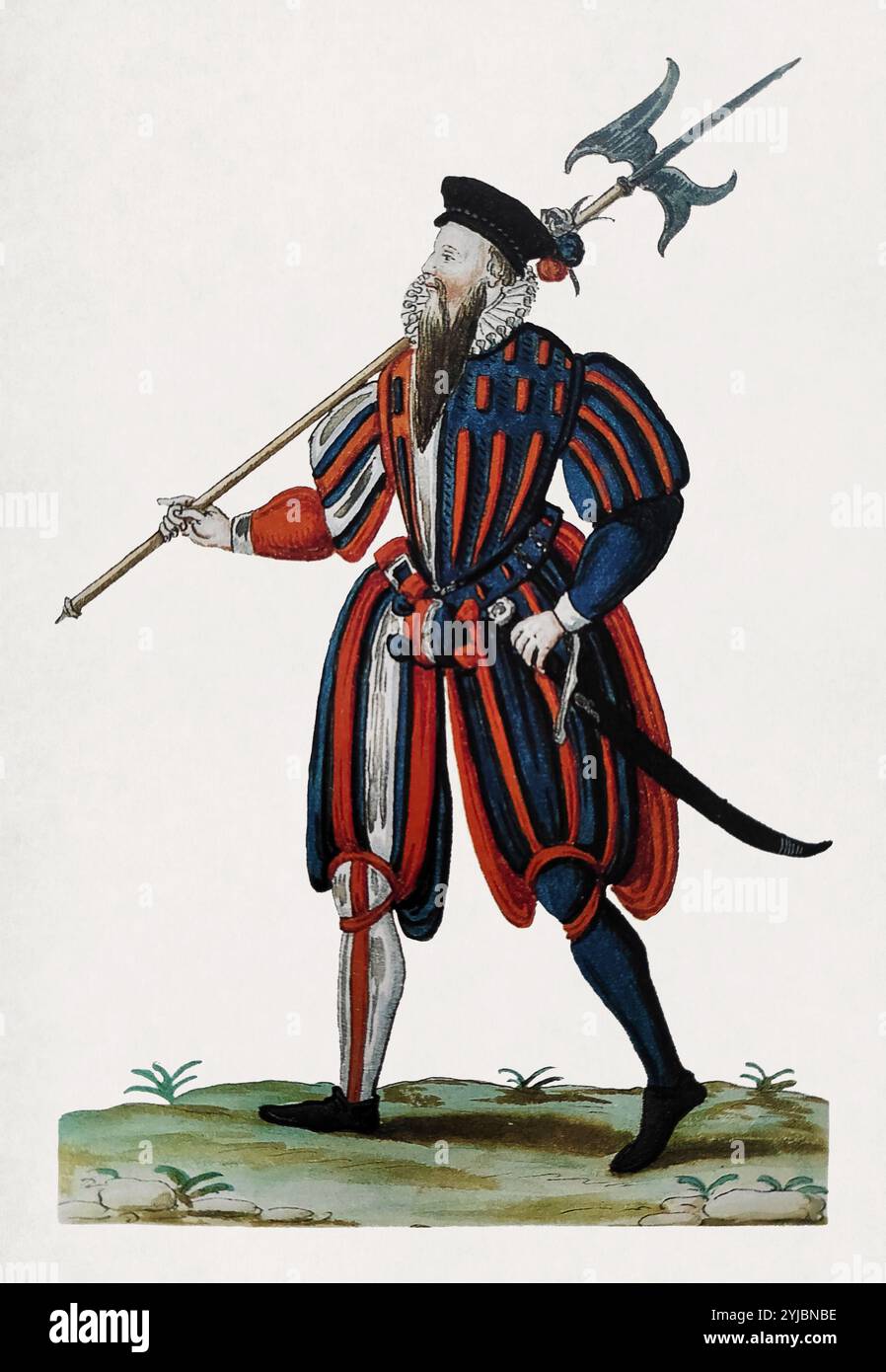 Engraving depicting a Swiss Guard in the 16th century. At that time ...