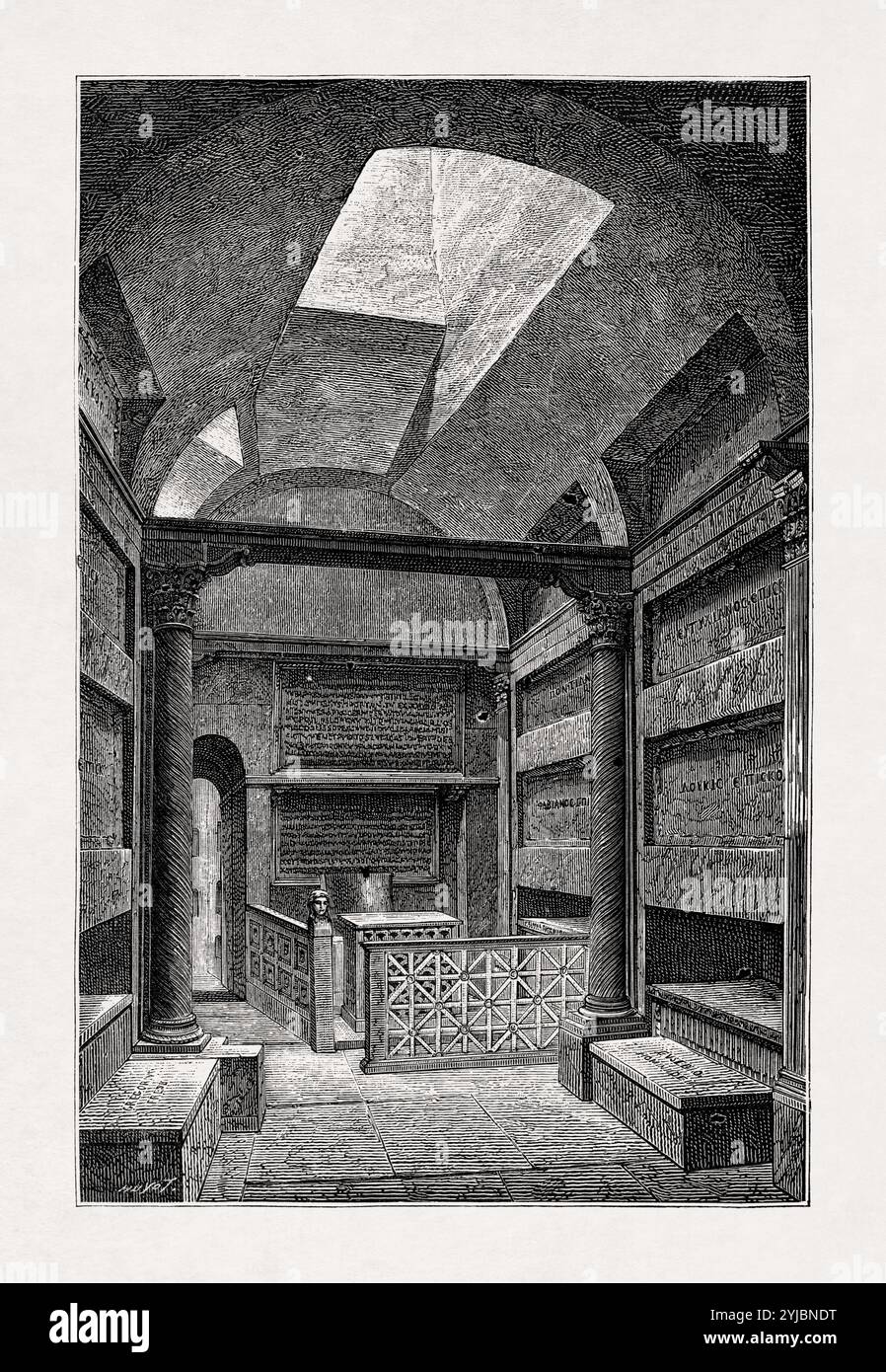Engraving representing the interior of the crypt of Saint Callistus ...