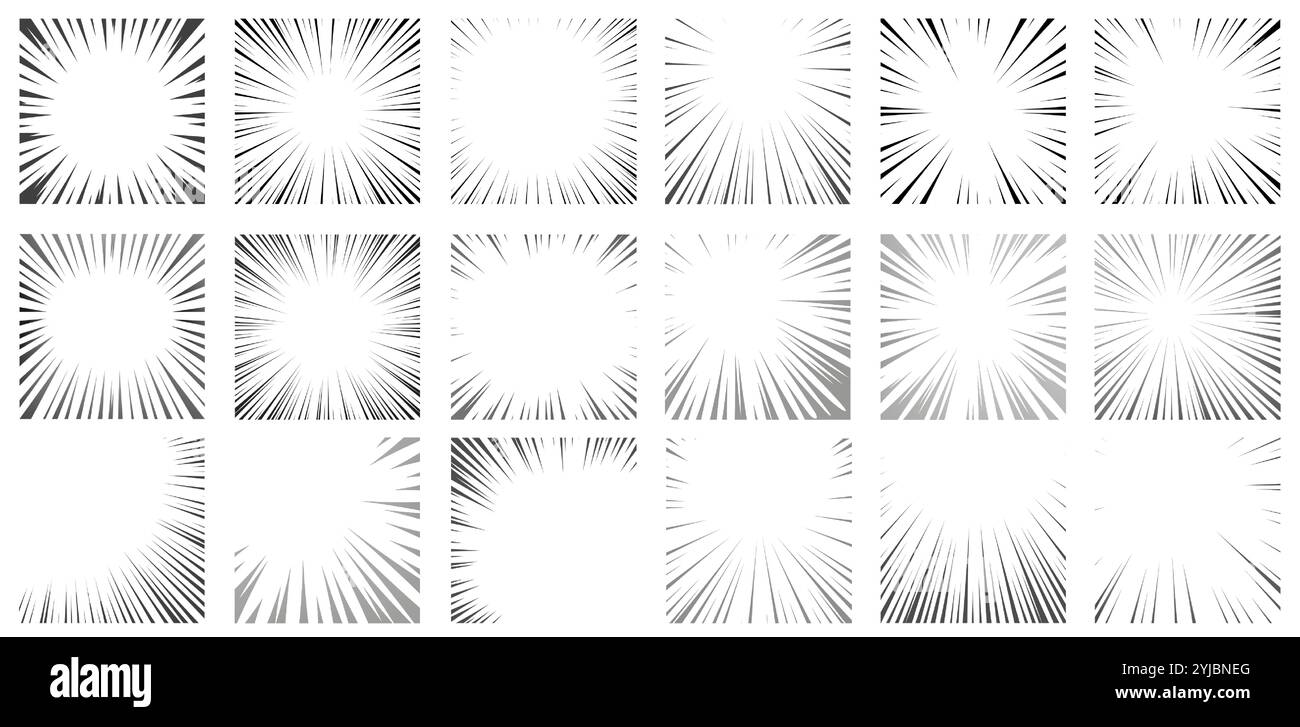 Manga radial frame. Anime circle borders with different concentrated ...