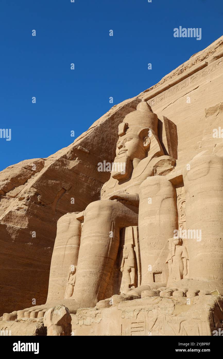giant sculpture of pharaon ramses II in abu simbel temple, Egypt Stock ...