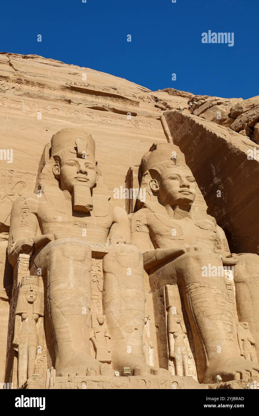 giant sandstone statues in Abu Simbel temple historical heritage site ...