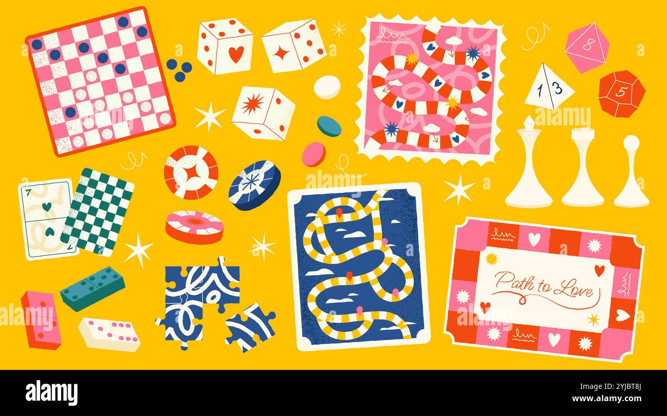 Cartoon board games. Family fun table strategy and competition games ...