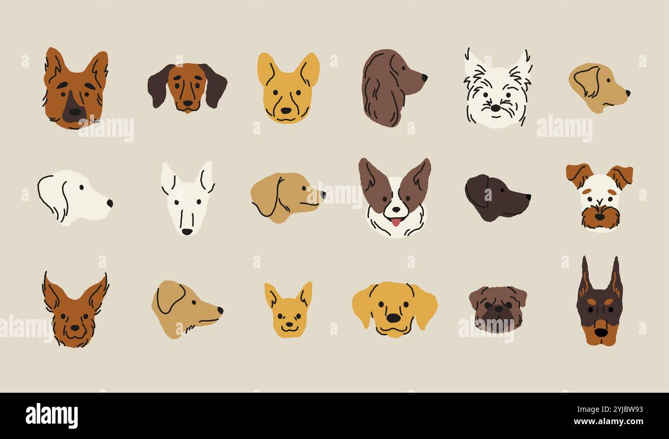 Cartoon dog heads. Funny puppy face icons, cute domestic animals ...