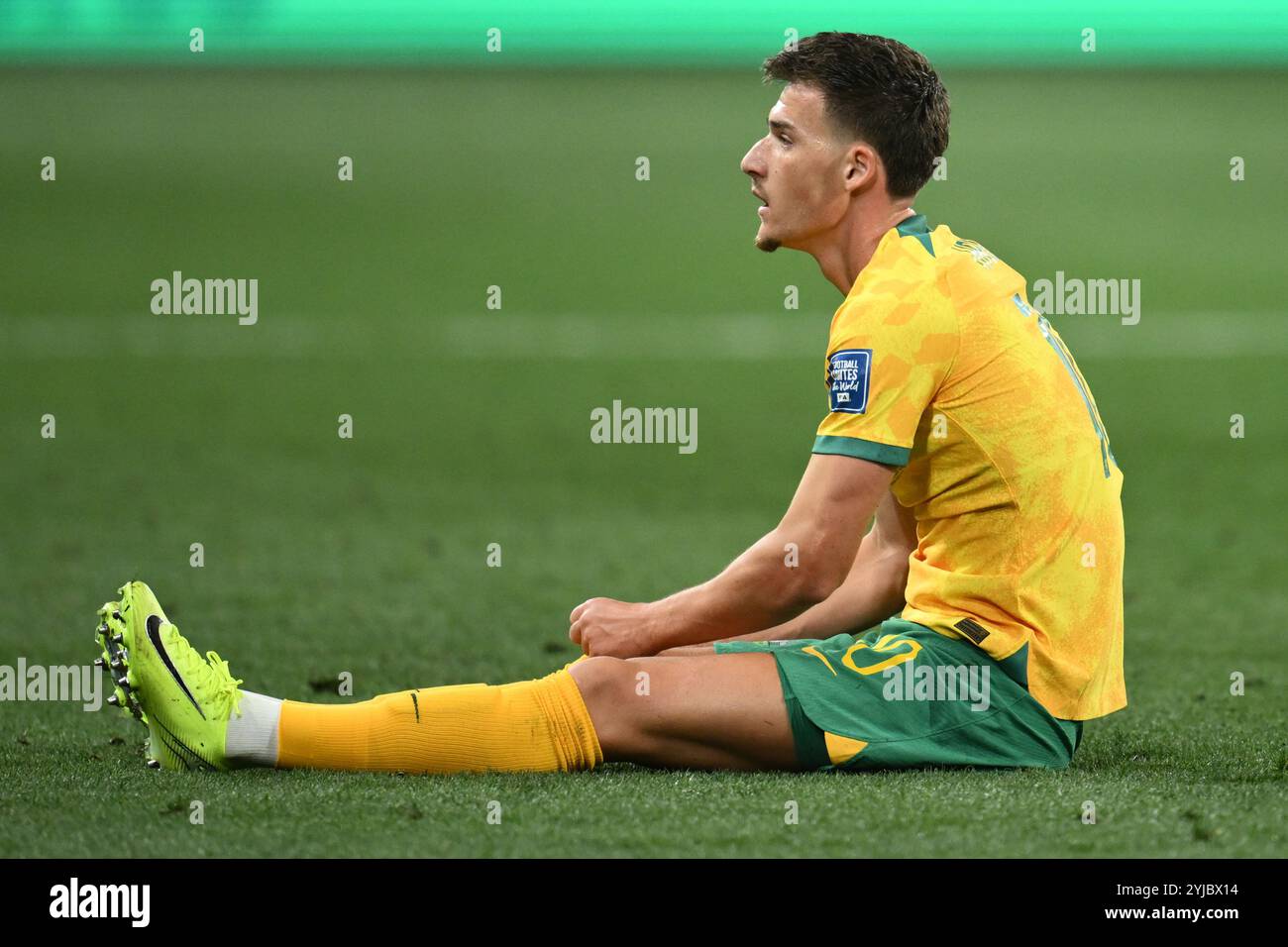 Melbourne, Australia. 14th Nov, 2024. Ajdin Hrustic of the Socceroos ...
