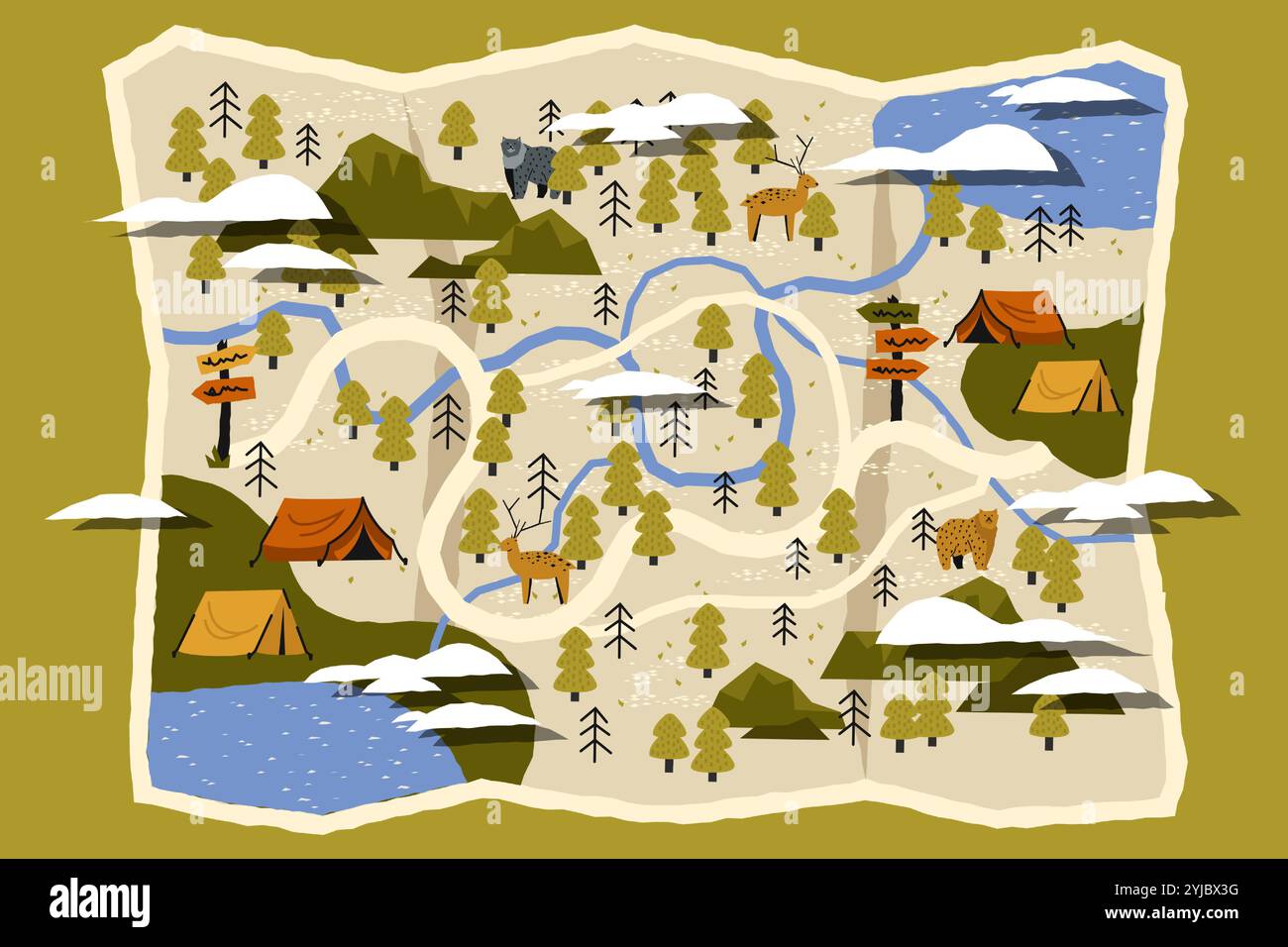 Cute banner with travel map. Cartoon banner with doodle tracking route ...