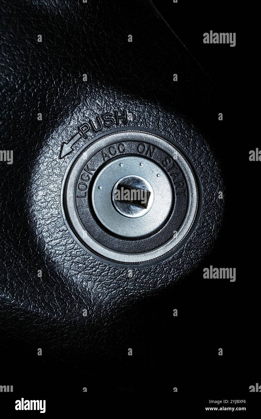 Car ignition keyhole with four step for starting the engine ...