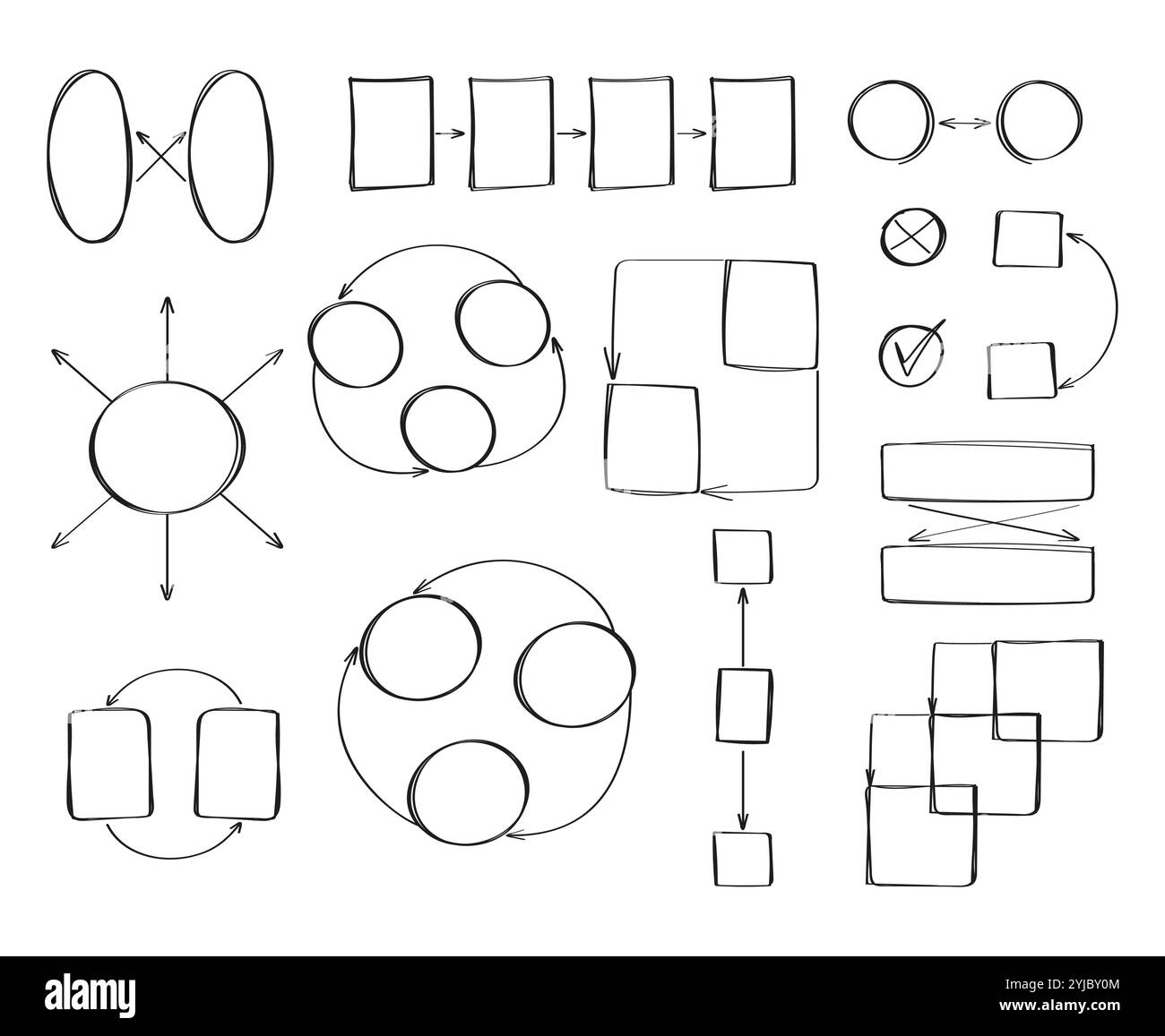 Doodle style infographics, featuring blank circles, arrows, and square ...