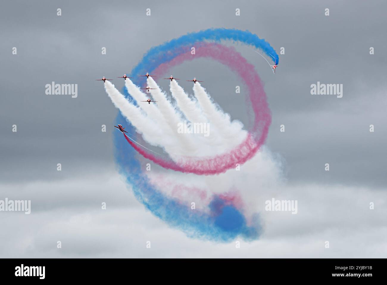 Fairford, UK, July 20 2024: RAF Red Arrows display team aircraft with ...