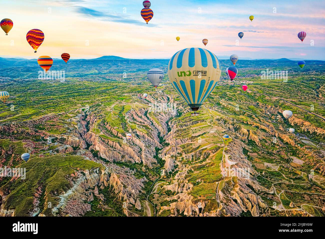 Air balloons in Cappadocia-amazing and unreal views in valley. Turkiye ...