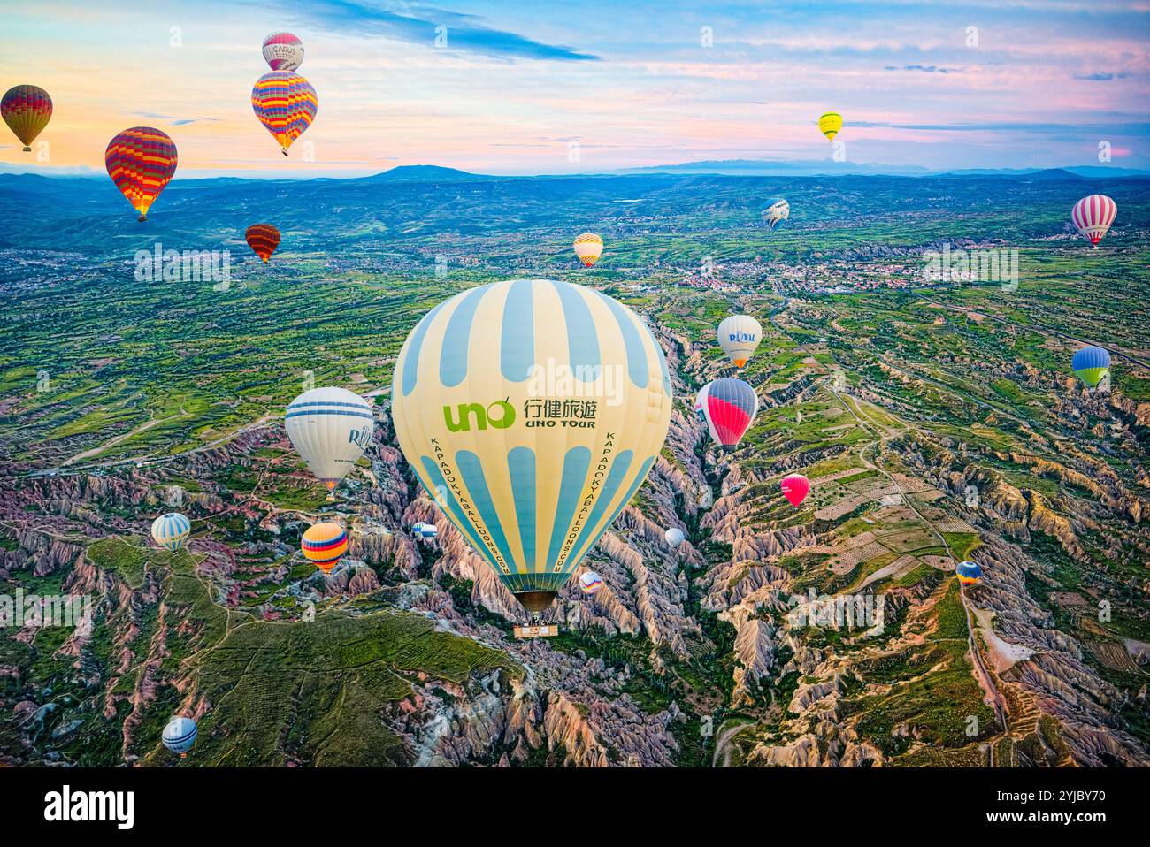 Air balloons in Cappadocia-amazing and unreal views in valley. Turkiye ...