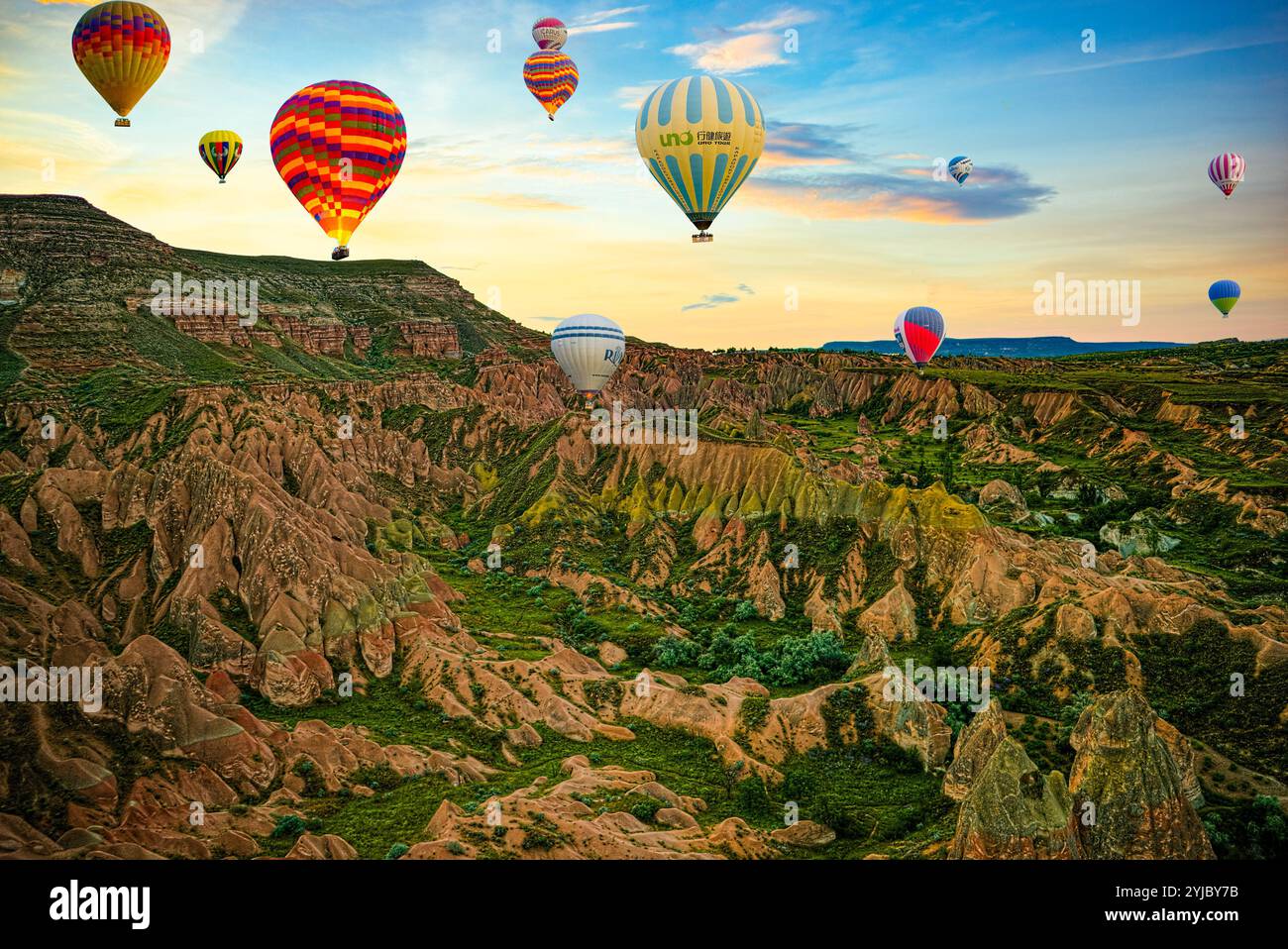 Air balloons in Cappadocia-amazing and unreal views in valley. Turkiye ...