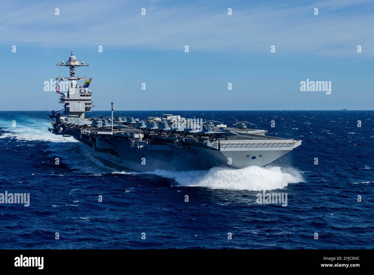 The world's largest aircraft carrier, USS Gerald R. Ford (CVN 78), sails in formation with the ...