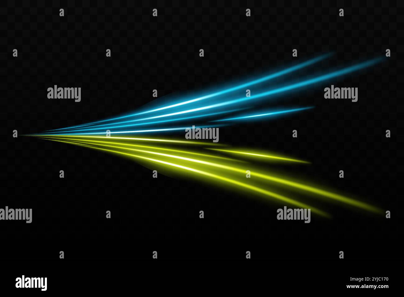 Gold and blue light glare beam. A sharp curved beam reflection. Sci-fi ...