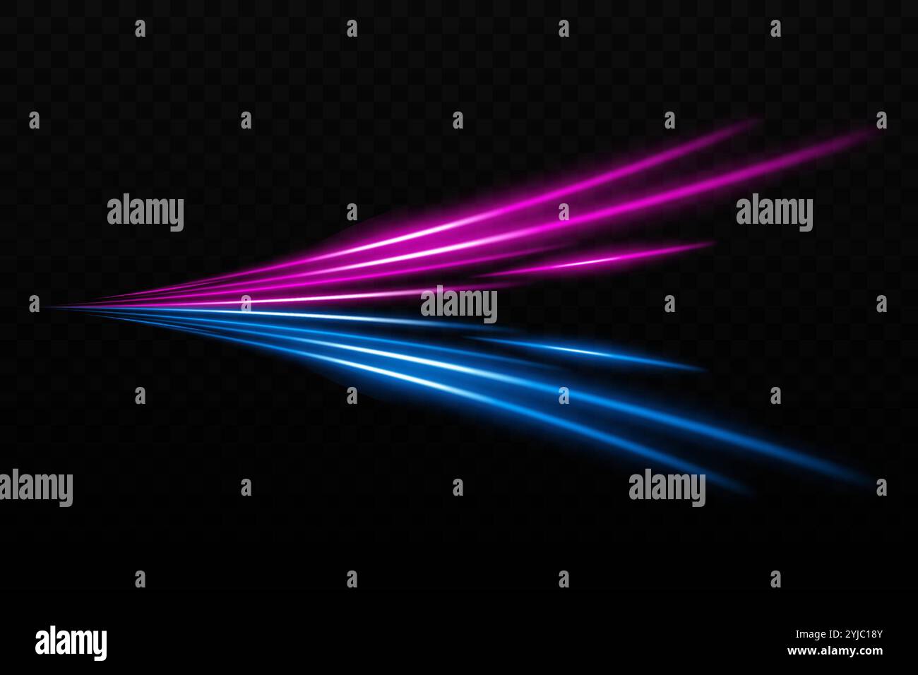 Blue and purple light glare beam. A sharp curved beam reflection. Sci ...