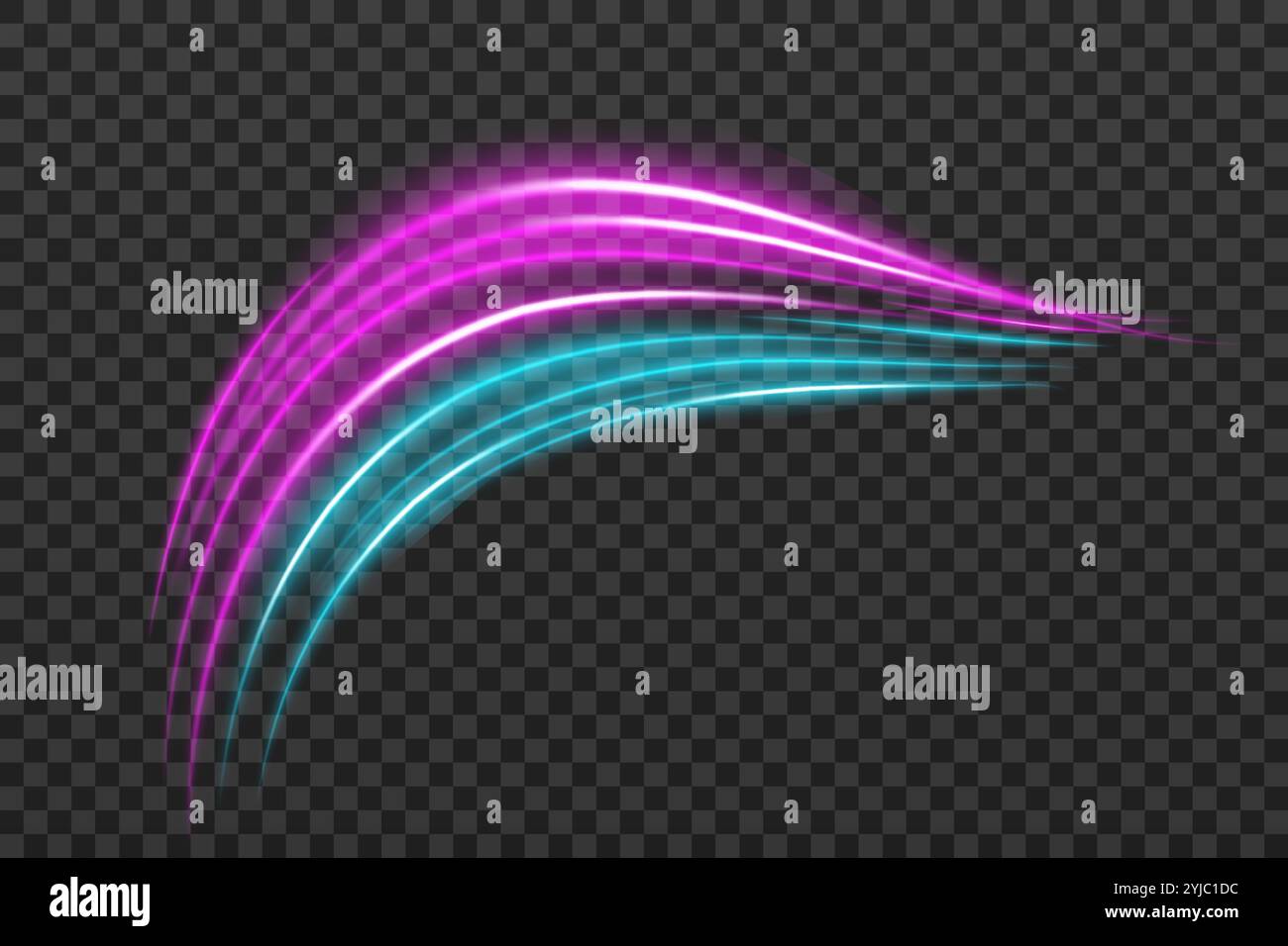 Pink and blue light glare beams with a sharp curved reflection. Sci-fi designs, light ...