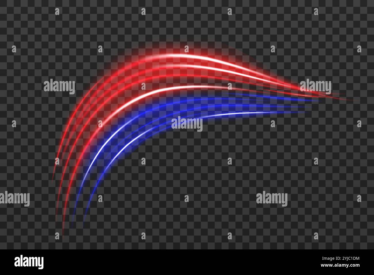 Red and blue light glare beams with a sharp curved reflection. Sci-fi ...