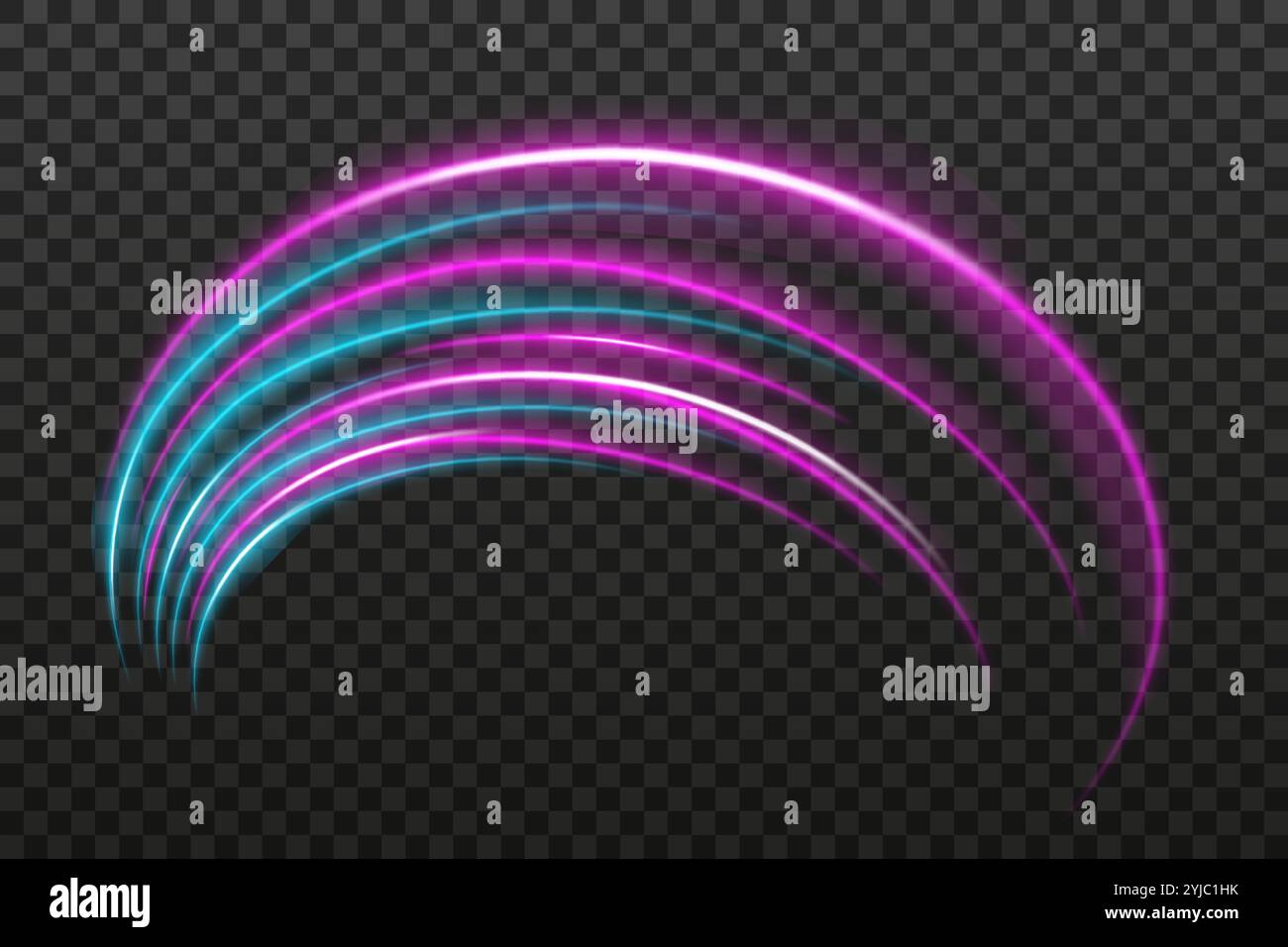 Pink and blue light glare beams with a sharp curved reflection. Sci-fi ...