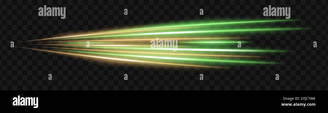 Green and yellow light glare beams with sharp reflections. Sci-fi ...