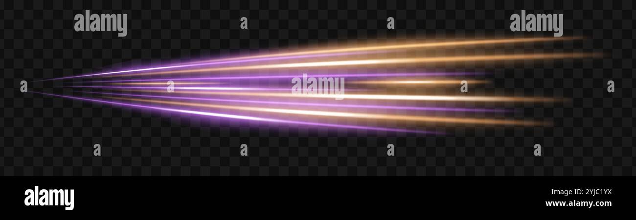 Purple and yellow light glare beams with sharp reflections. Sci-fi ...