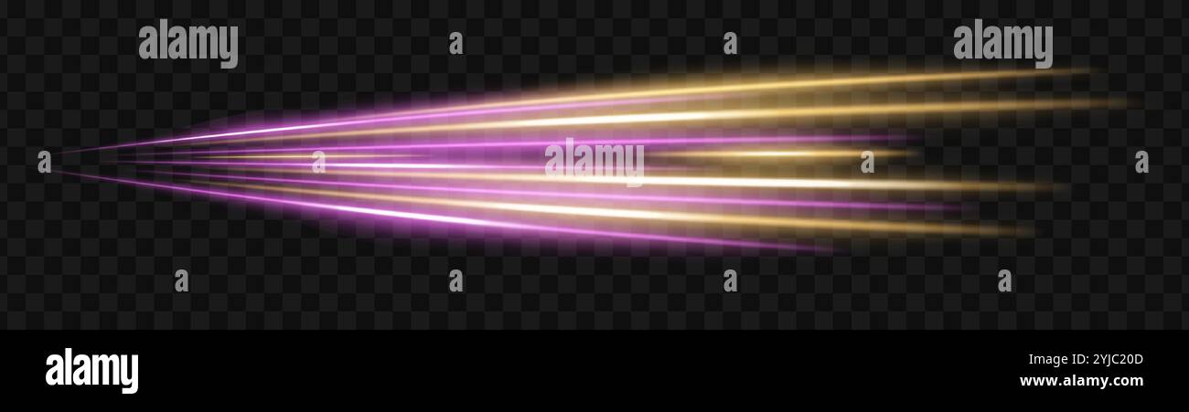 Purple and yellow light glare beams with sharp reflections. Sci-fi ...