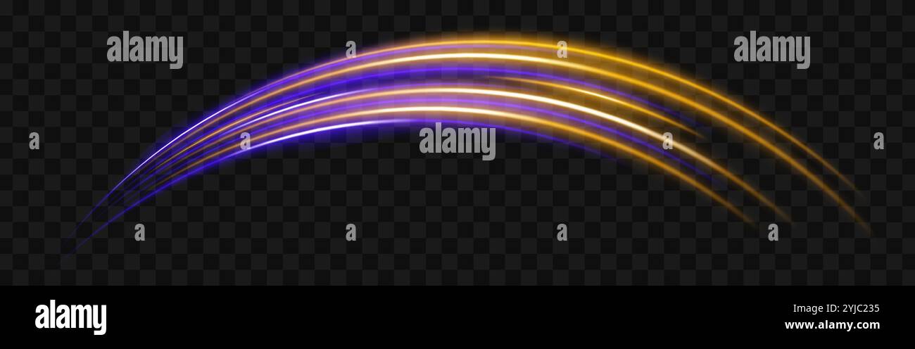 Orange and blue light streaks with a curved beam reflection. Sci-fi ...