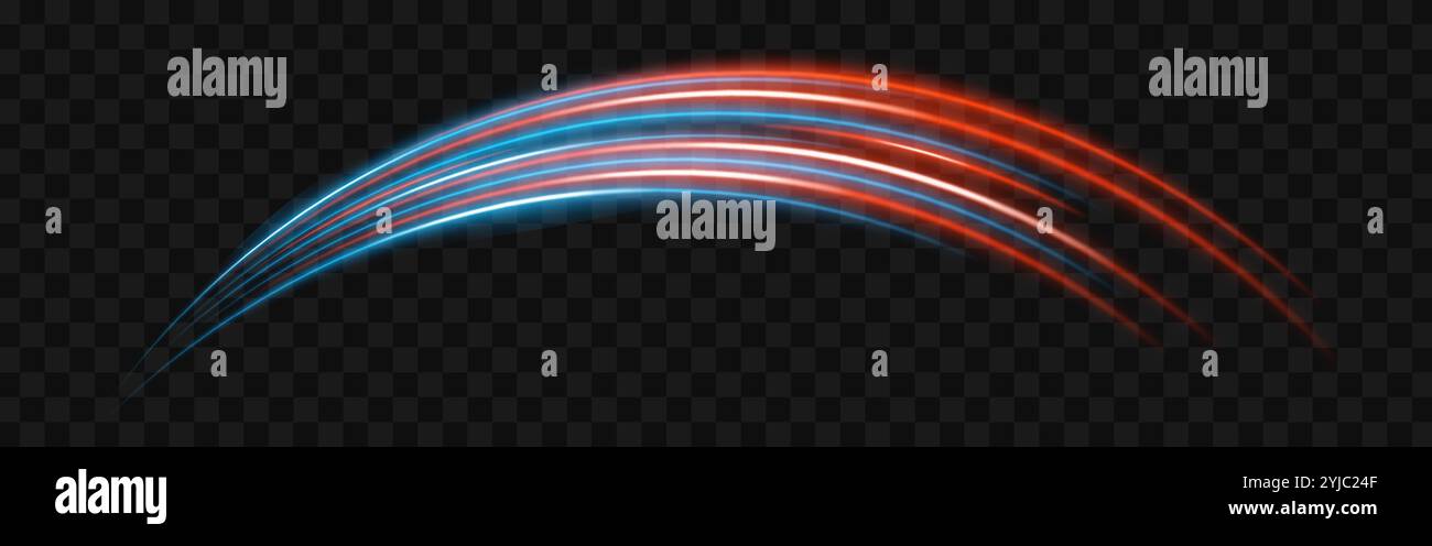 Red and blue light streaks with a curved beam reflection. Sci-fi ...