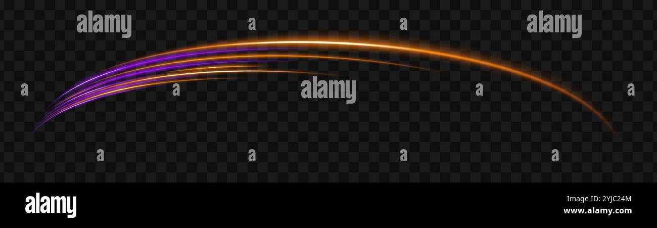 Orange and purple light streaks with a curved beam reflection. Sci-fi ...