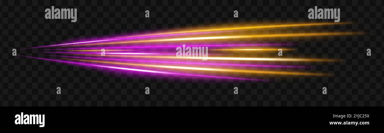 Purple and yellow light glare beams with sharp reflections. Sci-fi ...