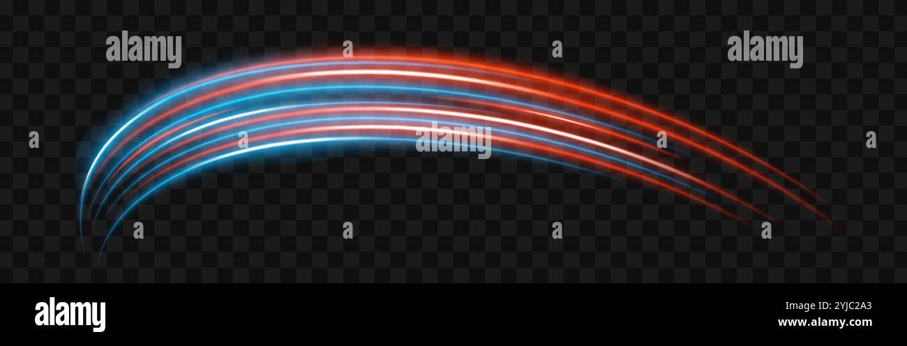 Red and blue light streaks with a curved beam reflection. Sci-fi ...