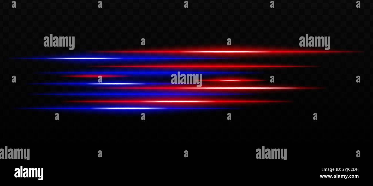 Horizontal red and blue light streaks with intense glare and futuristic ...