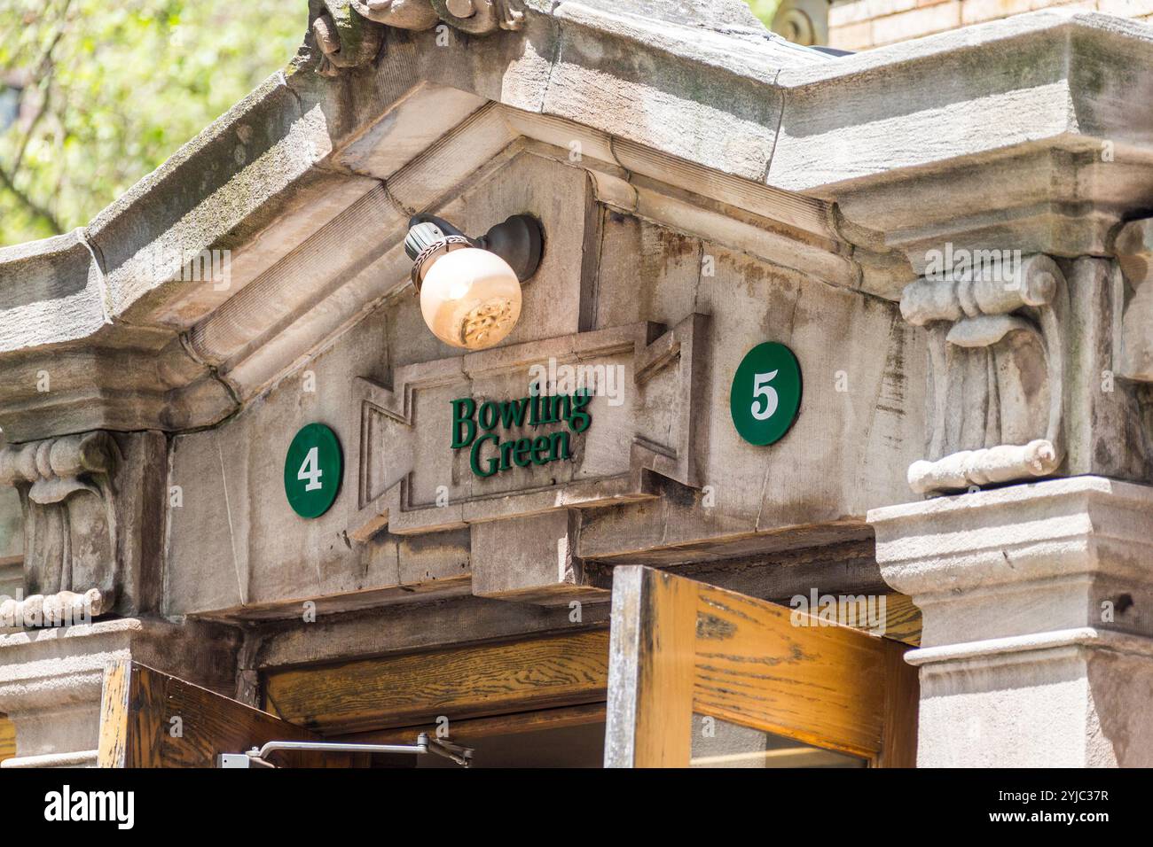 Historic Bowling Green subway entrance in New York City. Concept of ...