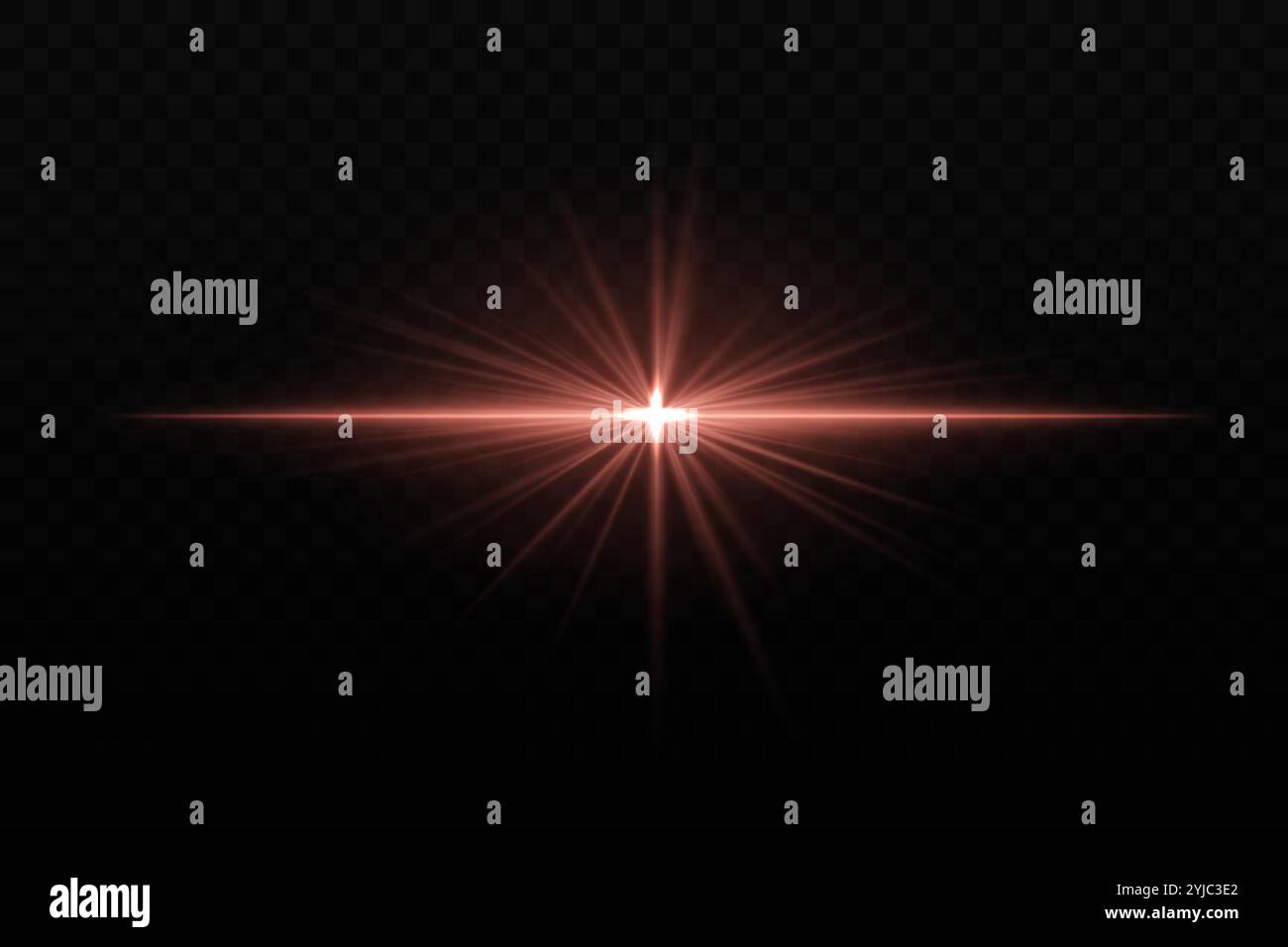 Bright red light burst with star-like rays and horizontal beam. Sci-fi glare effect, creating a ...