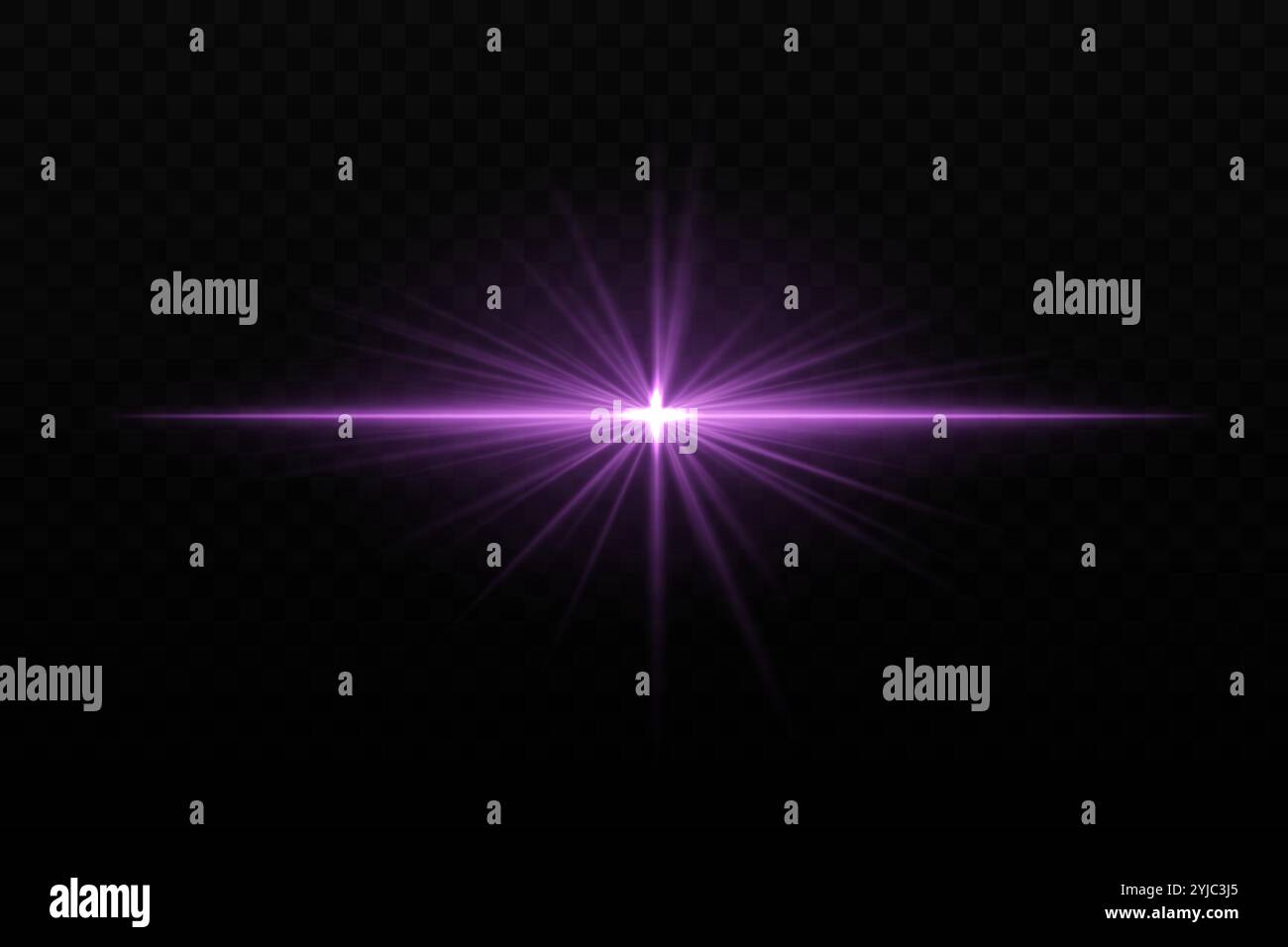 Bright purple light burst with star-like rays and horizontal beam. Sci ...