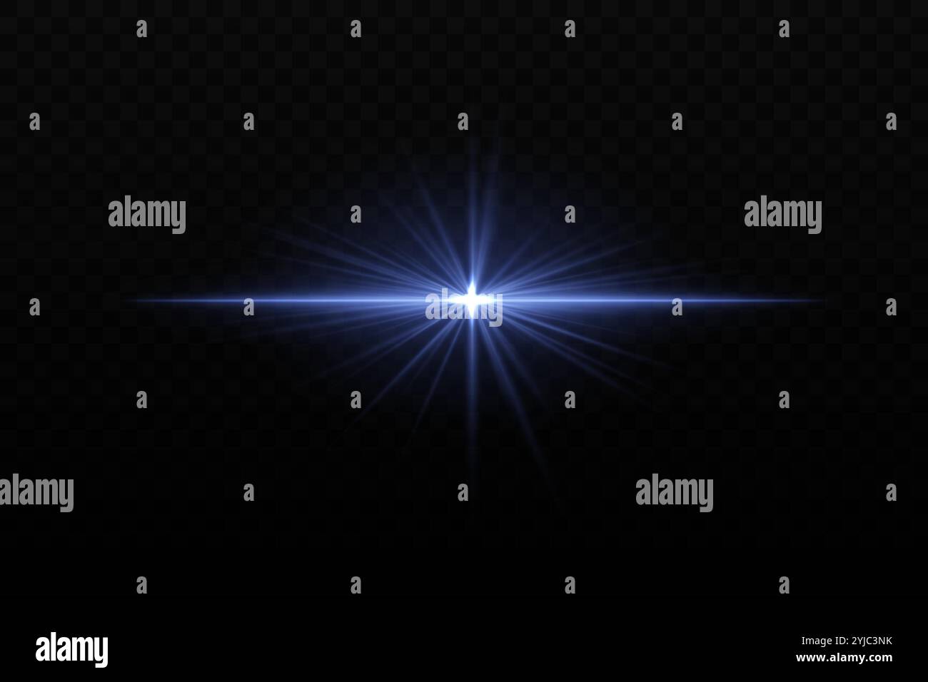 Bright blue light burst with star-like rays and horizontal beam. Sci-fi ...