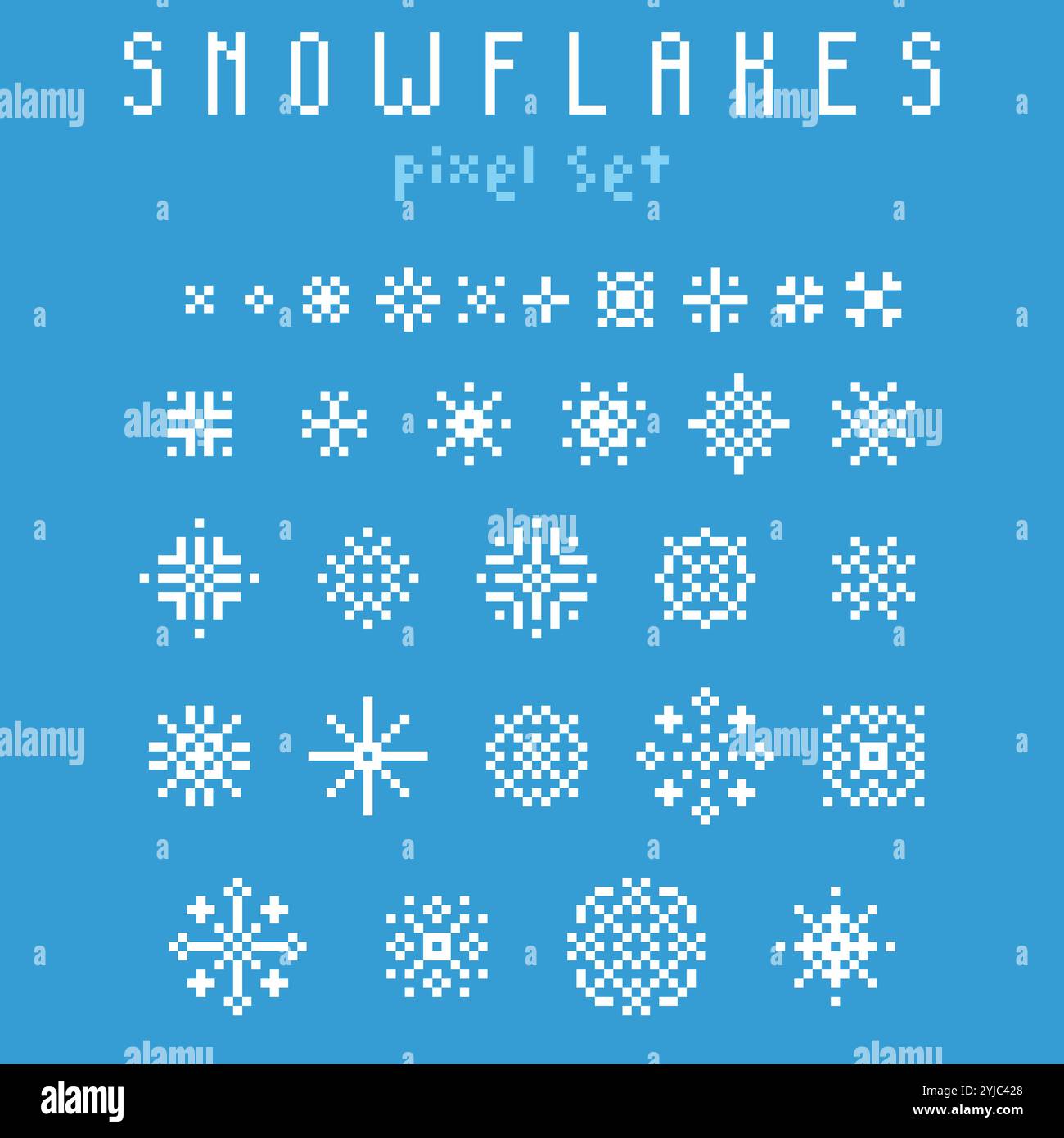 Pixel snowflake or star retro 8 bit sparkle set. Shiny winter game ...