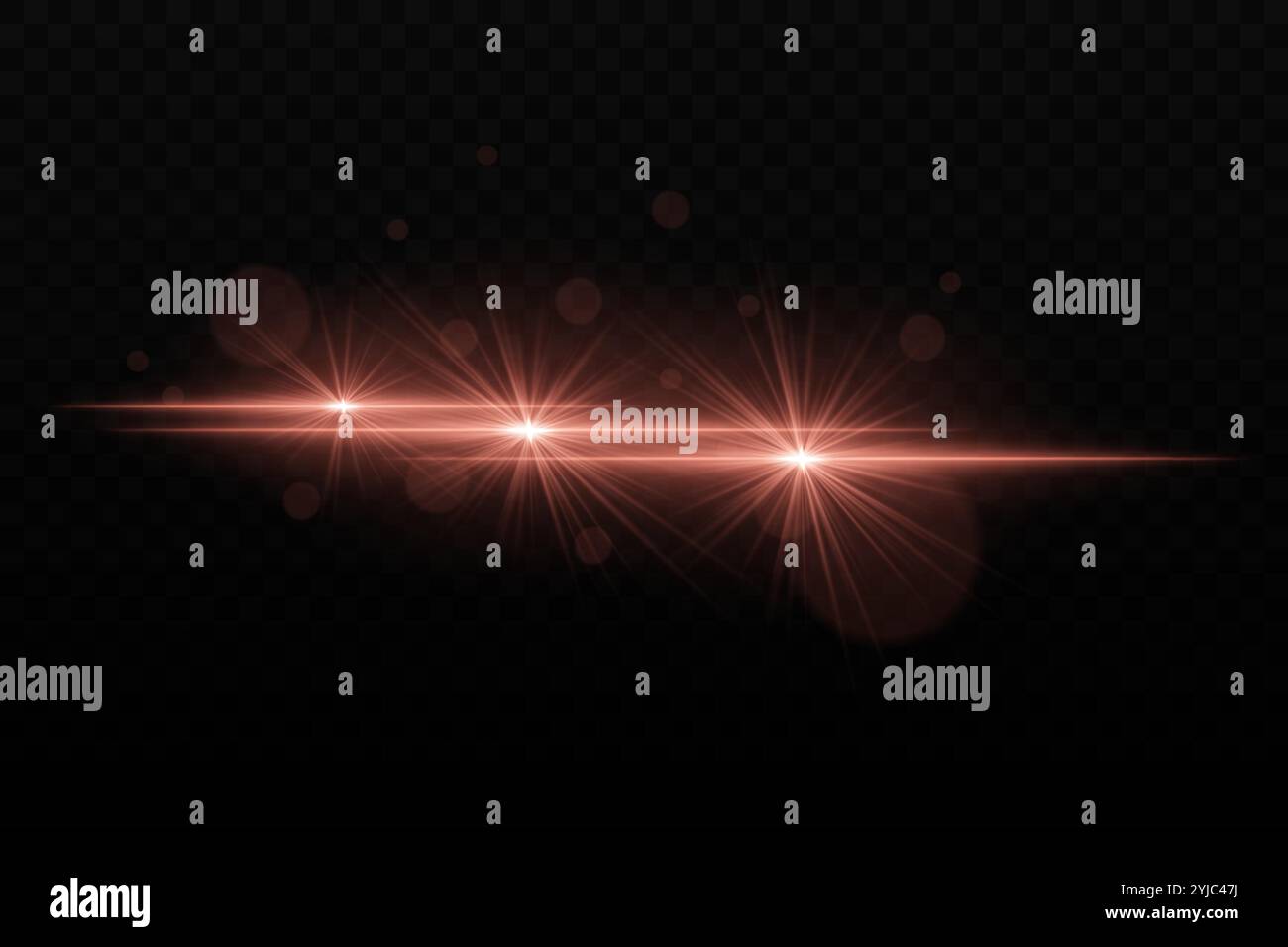 Bright red neon light with glare and lens flare effects. Three focused ...