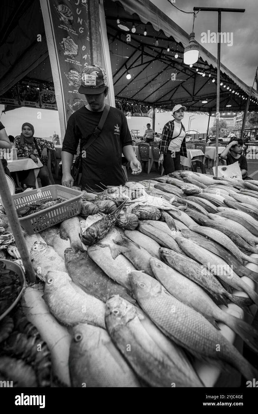 Fish market counter in Kota Kinabalu Borneo Malaysia Stock Photo - Alamy