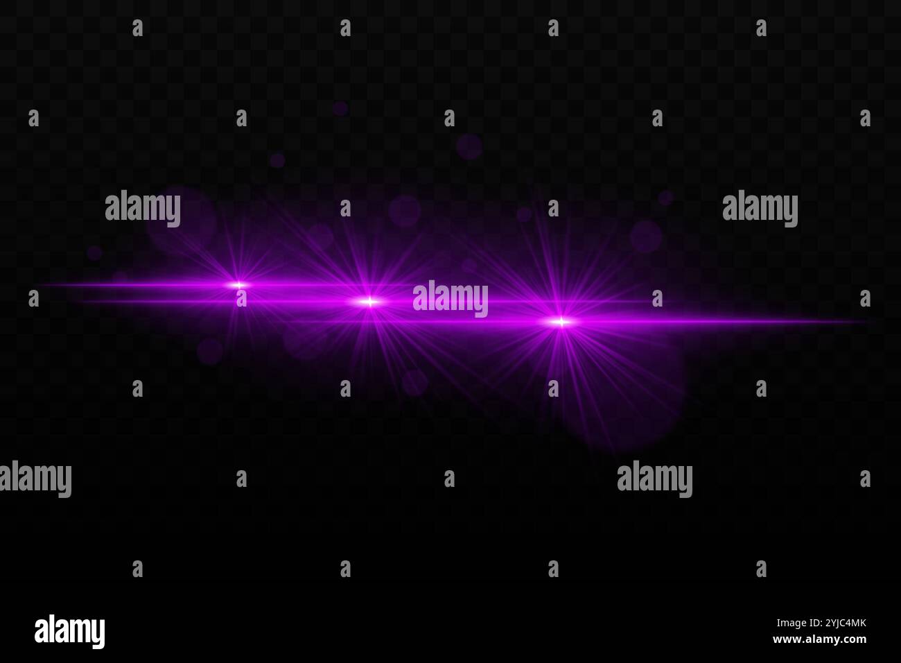 Bright purple neon light with glare and lens flare effects. Three ...