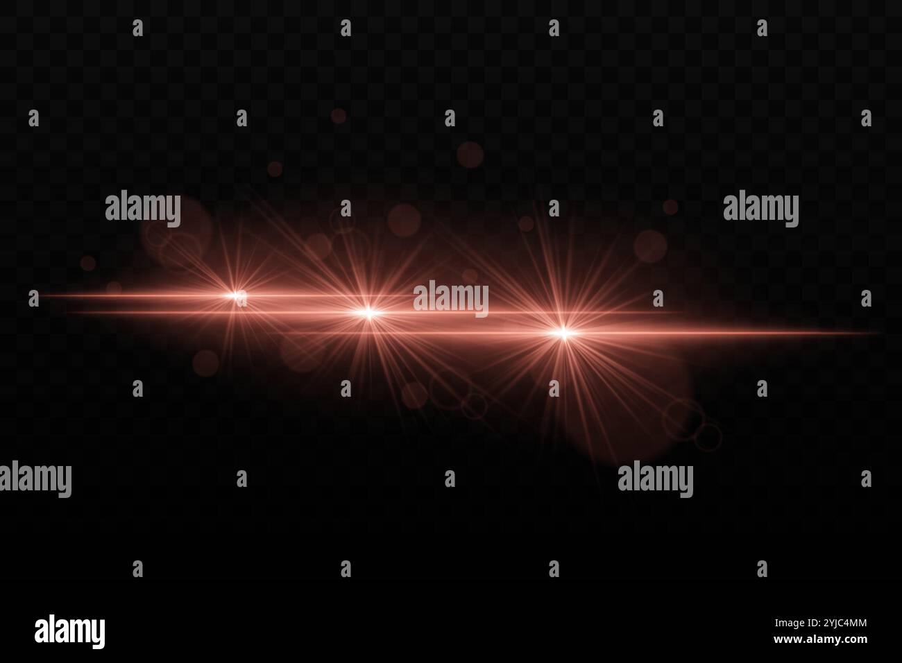 Bright red neon light with glare and lens flare effects. Three focused ...
