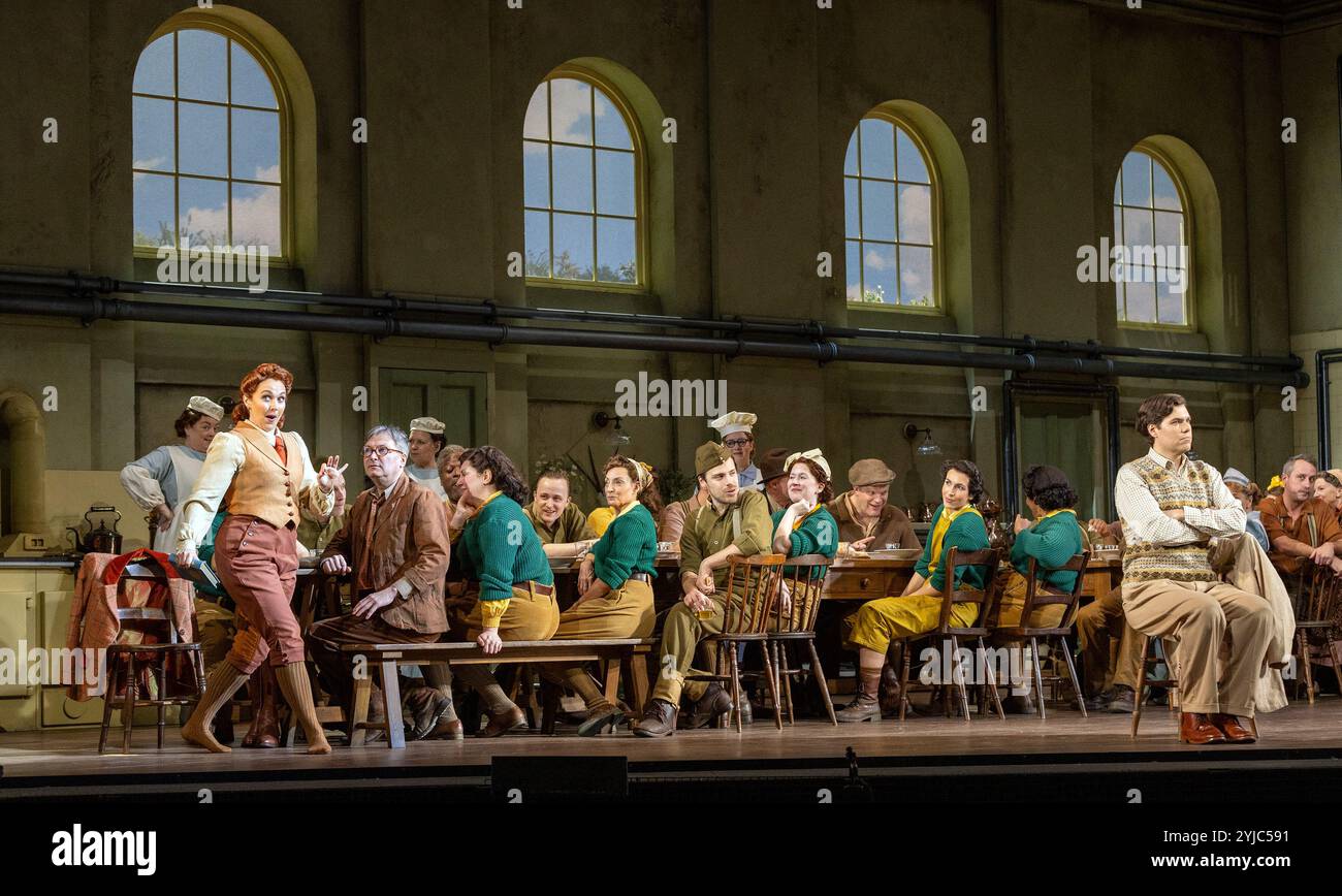 front left: Rhian Lois (Adina) right: Thomas Atkins (Nemorino) in the new English National Opera ...