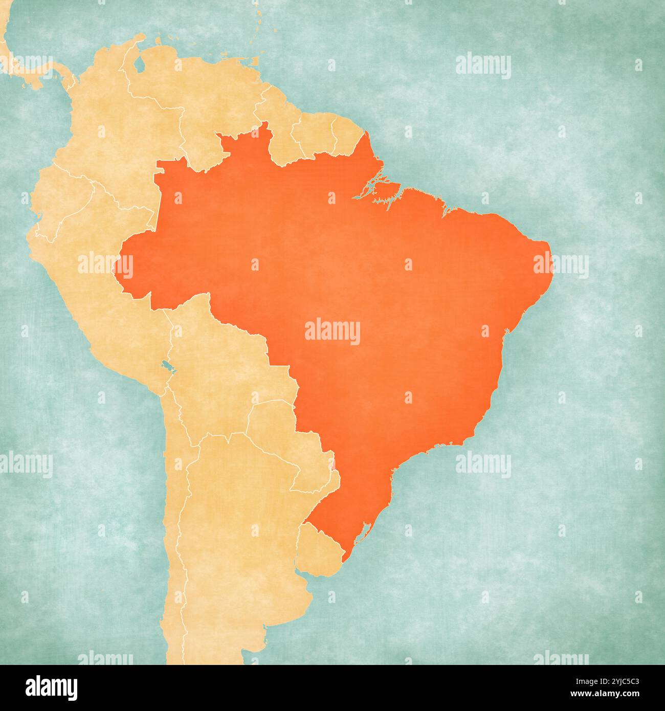 Map of Brazil in soft grunge and vintage style, like old paper with ...