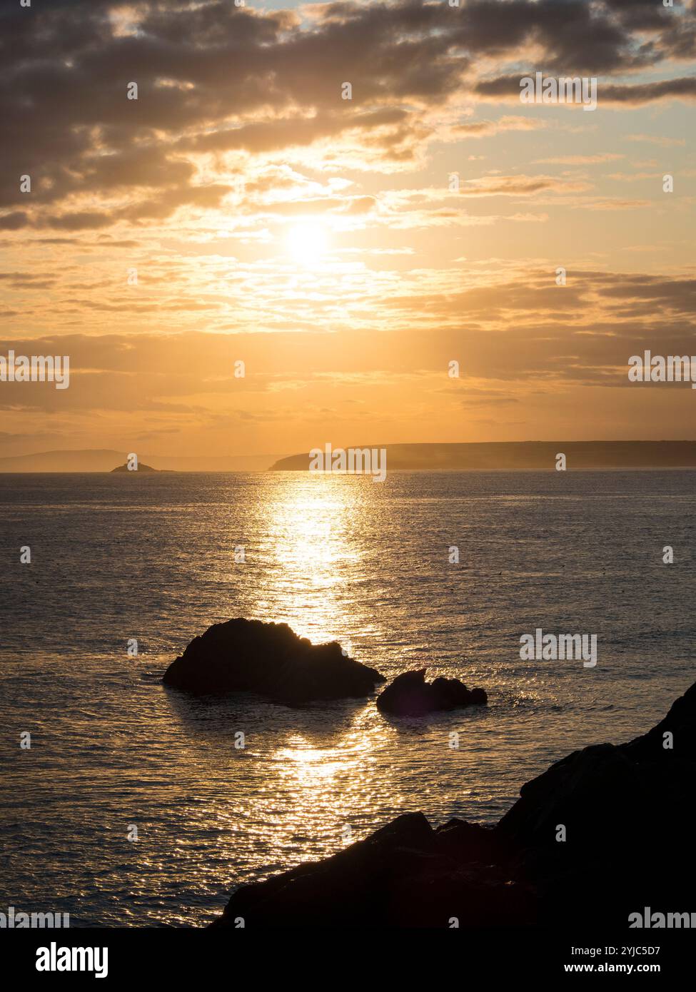 Sunrise, Godrevy Lighthouse (far distance), on Rocky Island, St Ives ...