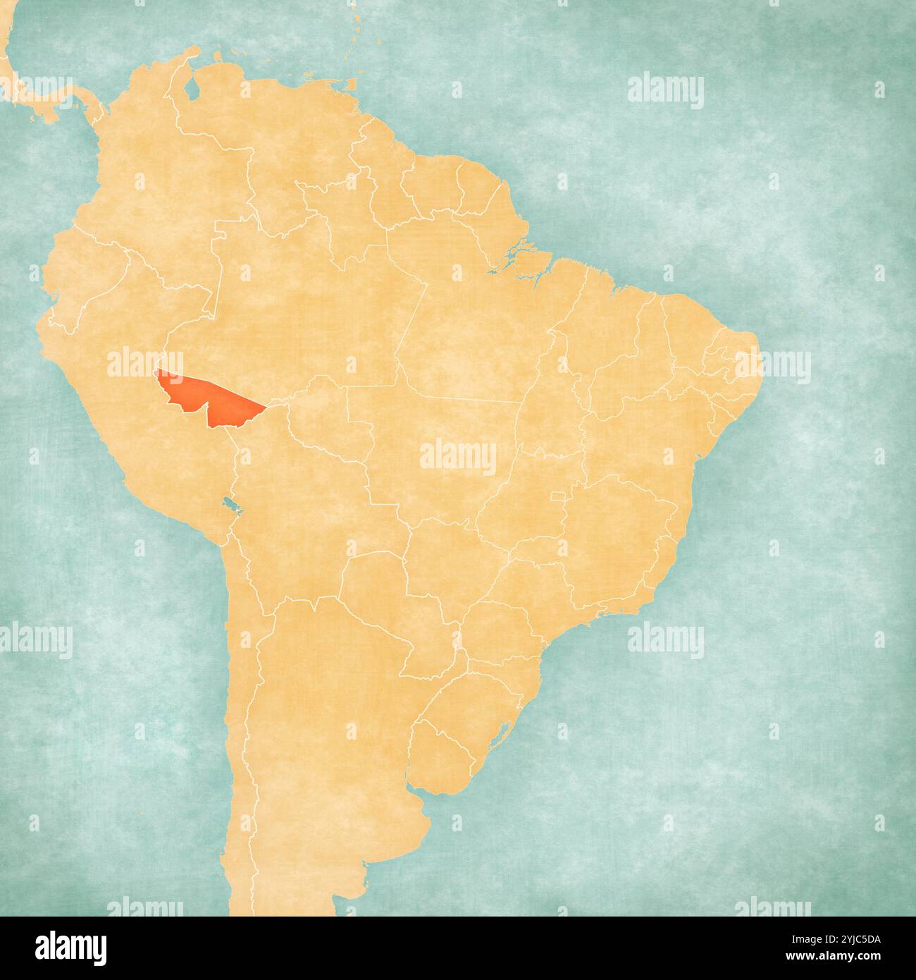 Acre on the map of Brazil in soft grunge and vintage style, like old ...