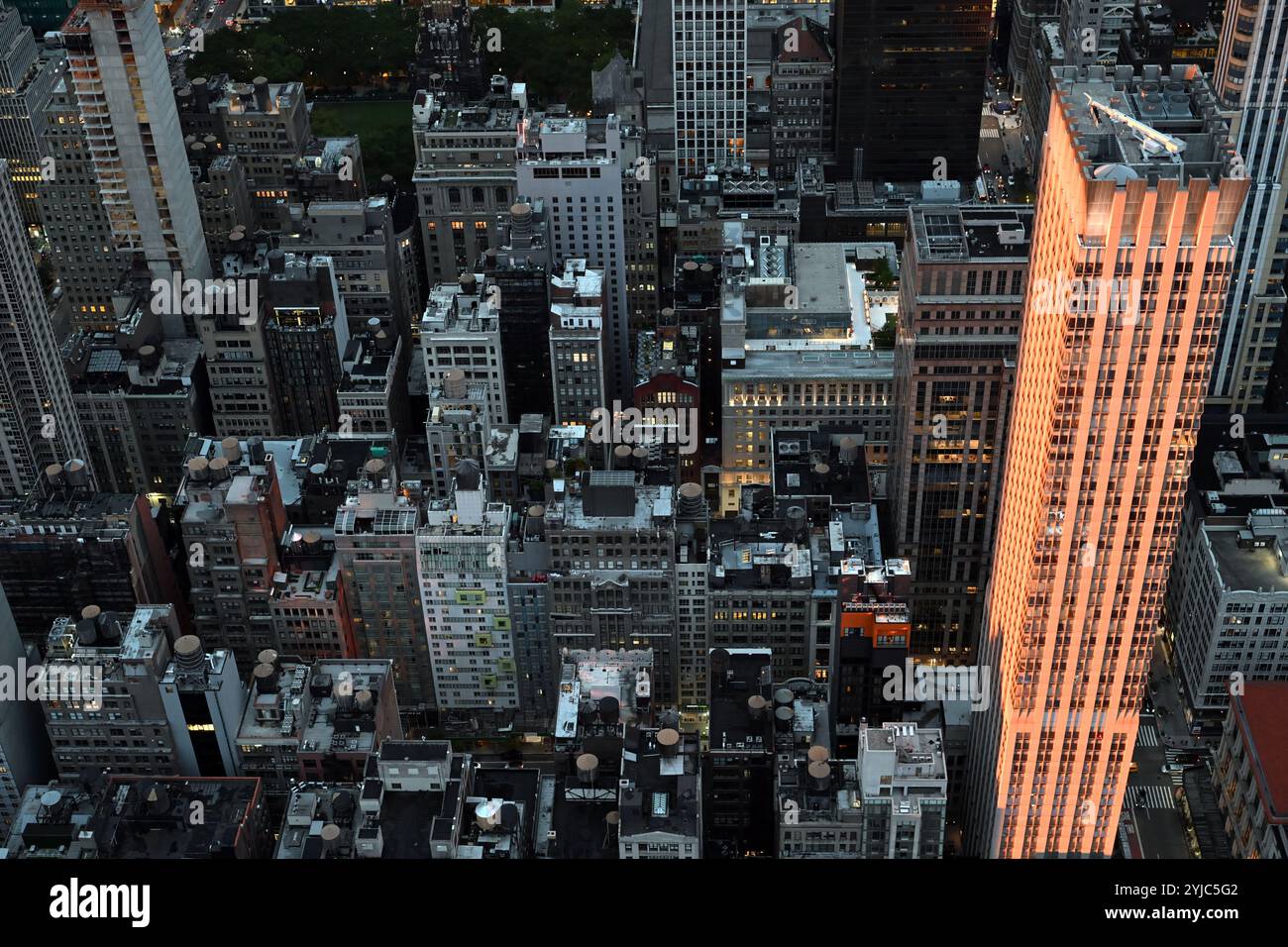 Aerial illuminated view downtown skyscrapers hi-res stock photography ...