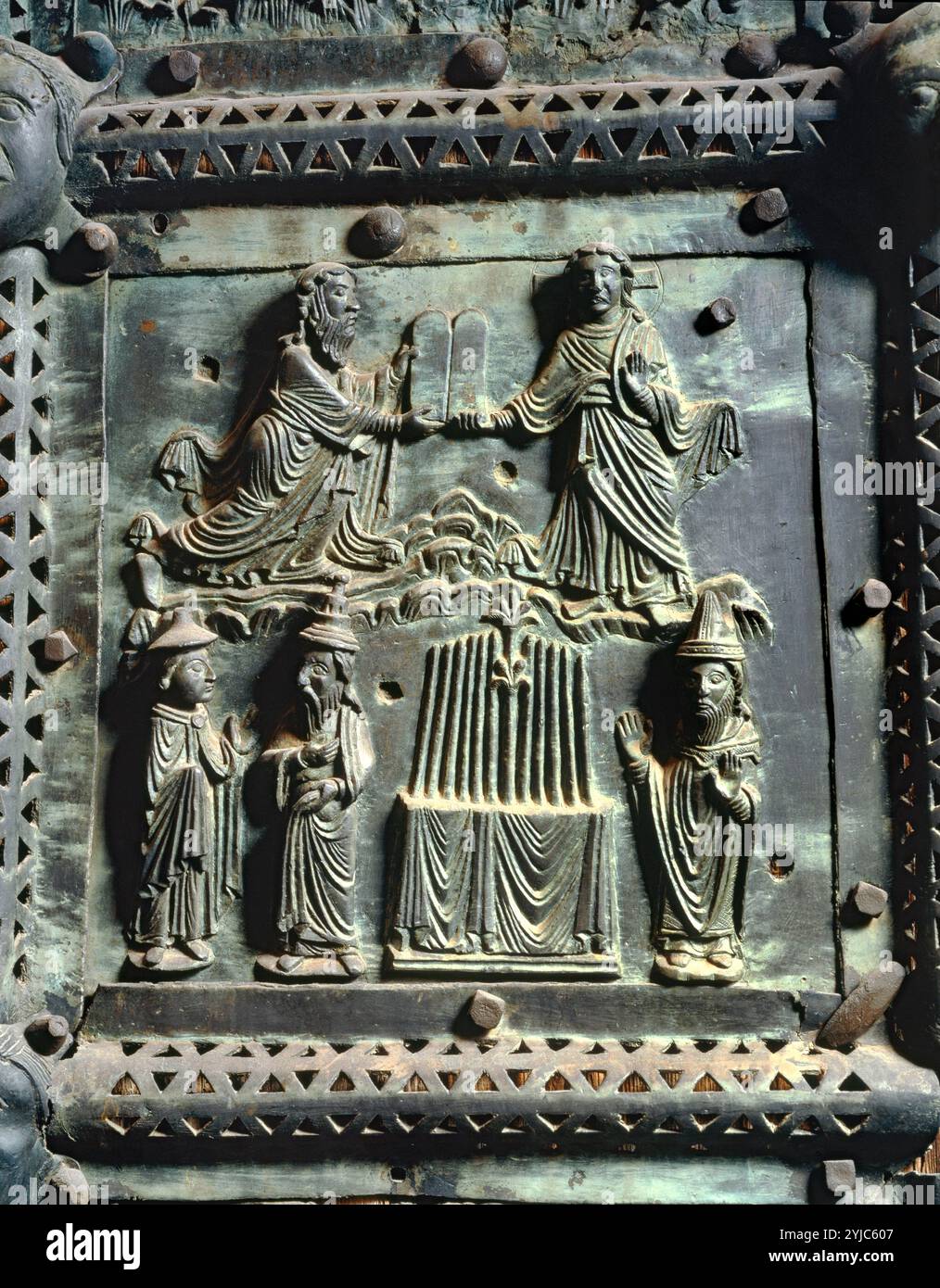 Moses and the tablets of the law and Aaron's rod or staff in ark of ...