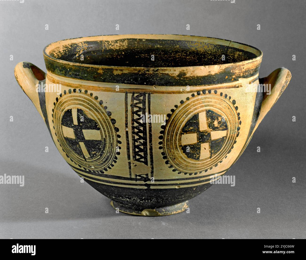 Protogeometric terracotta skyphos with painted cross and circles from ...