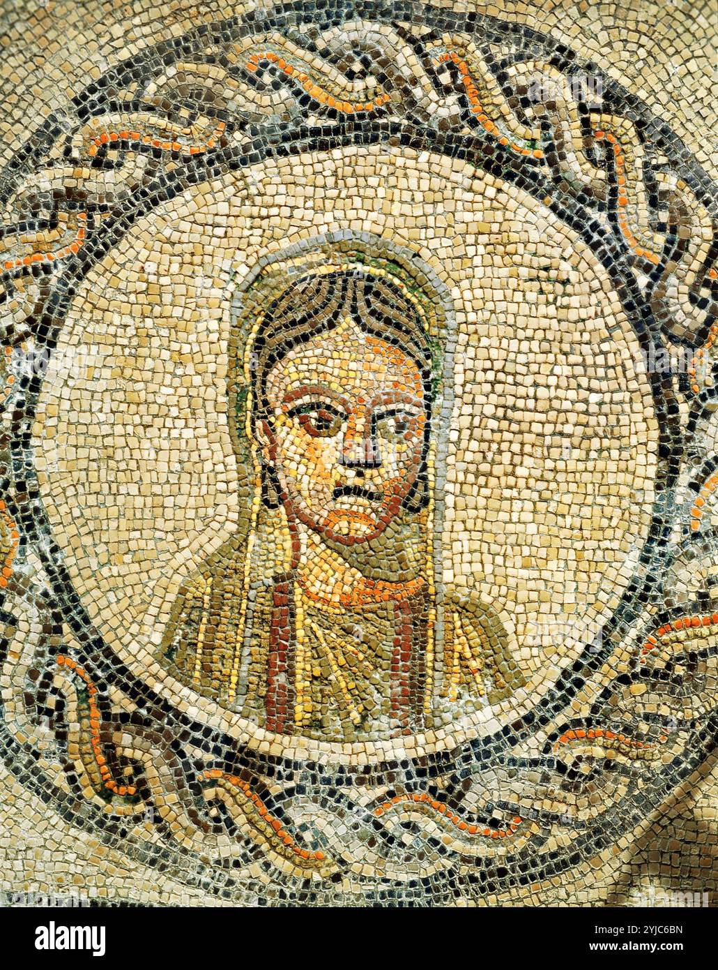 Face of devout woman wearing veil mosaic pavement from Basilica ...
